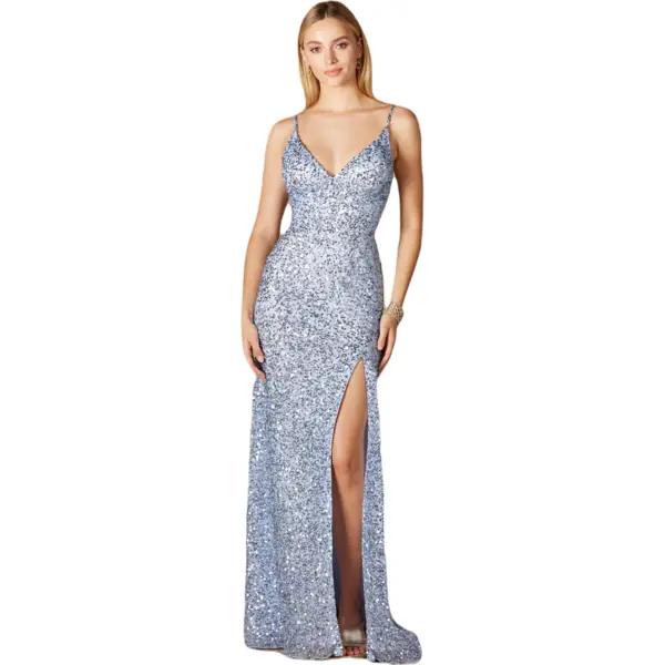 LARA NEW YORK Beaded V Neck Dress With Slit - Periwinkle
