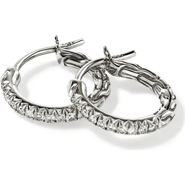 John Hardy Jh Essentials Hoop Earrings With Diamonds - Silver/ Diamonds