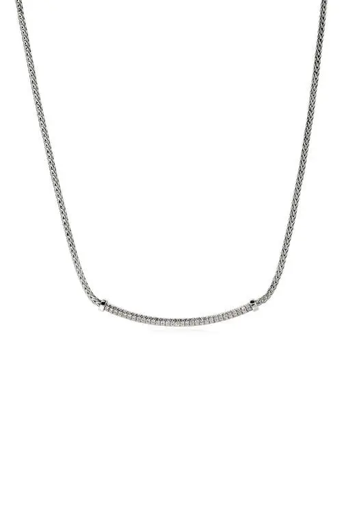 John Hardy Essentials Pavé Diamond Bar Necklace - Silver/ Diamonds