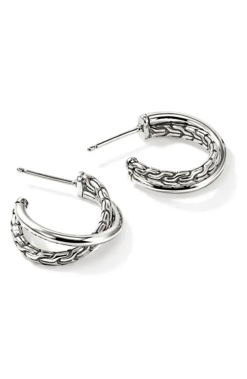 John Hardy Essentials Crossover Hoop Earrings - Silver