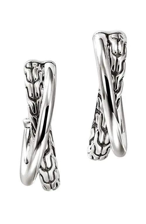 John Hardy Sterling And 14k Gold Crossover Hoop Earrings With Diamonds - Silver