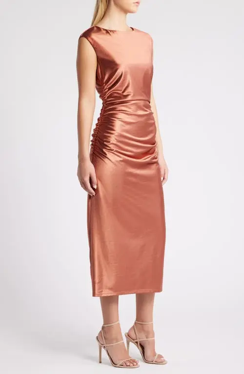 Chelsea28 Metallic Satin Midi Dress In Bronze - 55% Off | Editorialist