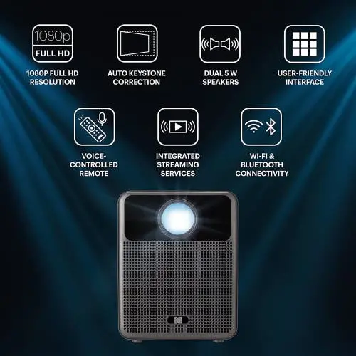 KODAK Flik Hd10 Smart Projector, 1080p Portable Projector With Bluetooth