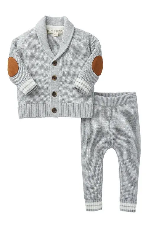 HOPE & HENRY Baby Organic Cotton Cardigan And Legging Set - Gray Heather