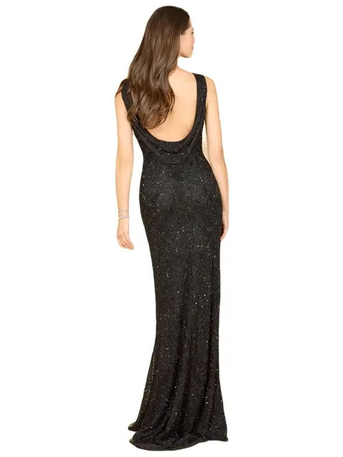 LARA NEW YORK Beaded Draped Cowl Back Dress