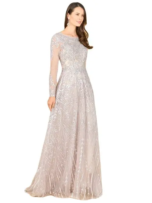 LARA NEW YORK Long Sleeve Gown - Fog