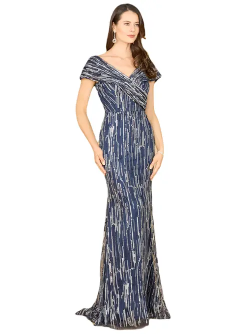 LARA NEW YORK Mermaid Lace Gown - Navy