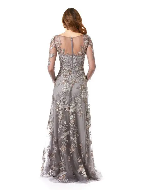 grey flutter sleeve dress Mac Duggal - Gray High Neck Flutter Sleeve Embroidered Gown main image 1