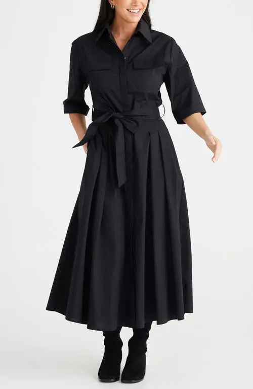 BRAVE+TRUE Rossellini Pleated Cotton Shirt Dress