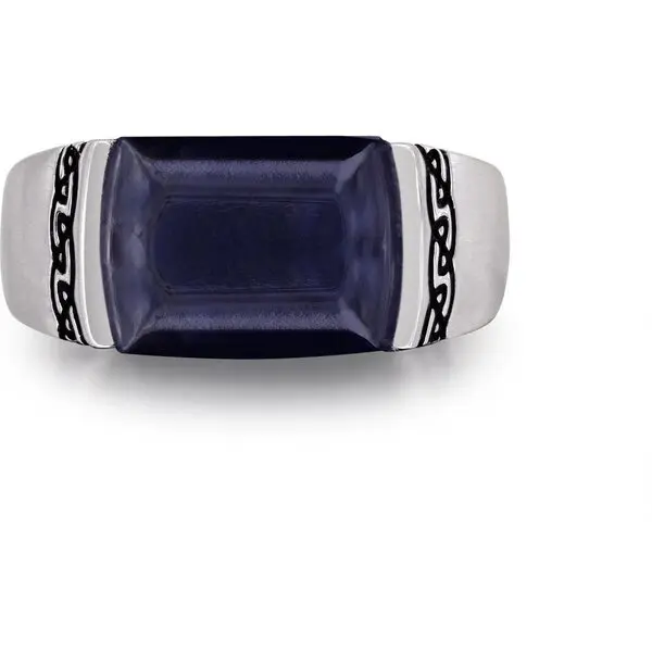 LUVMYJEWELRY Blue Pietersite Celtic Sterling Signet Ring - Silver