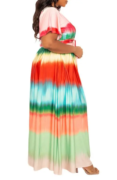 BUXOM COUTURE Gradient Stripe Wrap Crop Top & Maxi Skirt Set