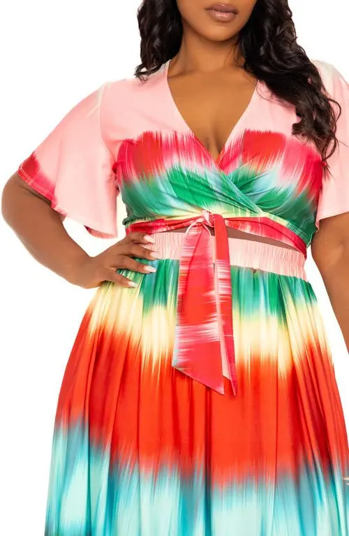 BUXOM COUTURE Gradient Stripe Wrap Crop Top & Maxi Skirt Set
