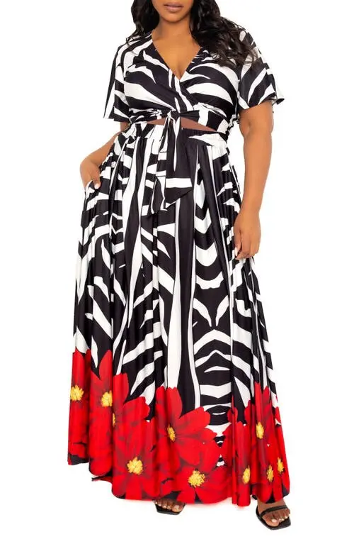 BUXOM COUTURE Animal Print Crop Top And Maxi Skirt Set