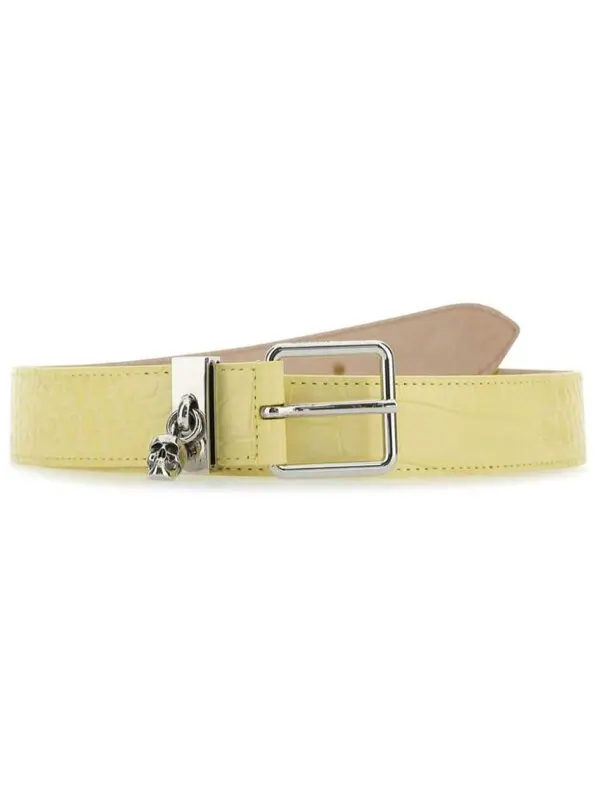 Alexander McQueen Crocodile-effect Leather Belt - Neutrals