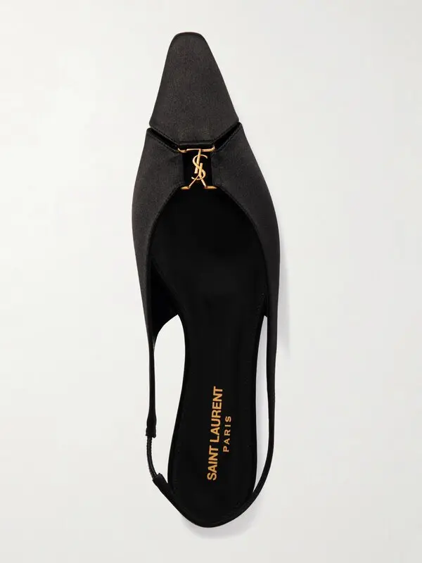 Saint Laurent Babylone Embellished Crepe Point-toe Slingback Flats - Black