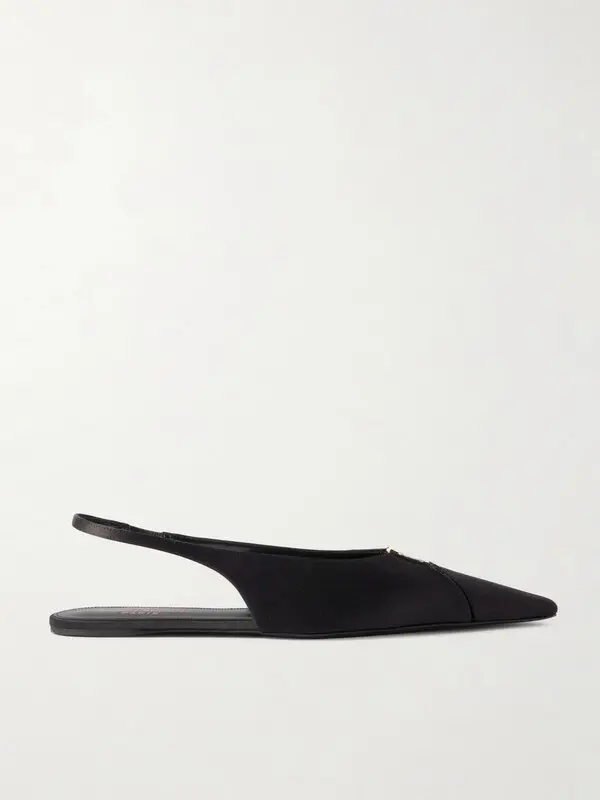 Saint Laurent Babylone Embellished Crepe Point-toe Slingback Flats