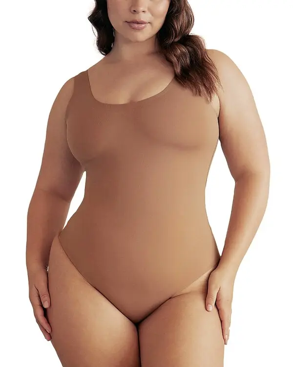 PINSY Scoop Neck Hourglass Shapewear Cheeky Bodysuit - Camel