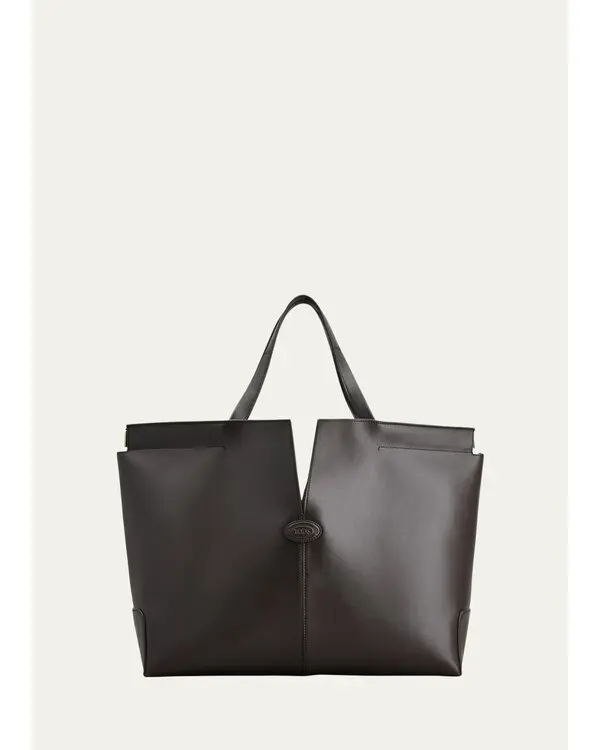 TOD'S Leather Di Folio Tote Bag - Brown