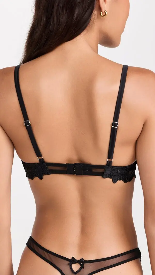 FLEUR DU MAL Lily Embroidery Hipster Thong - Black