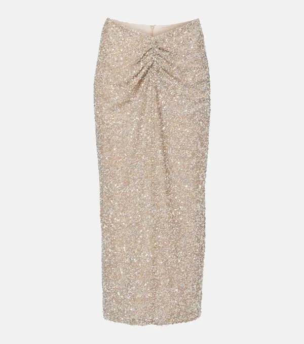 Costarellos Zuri Ruched Sequined Midi Skirt