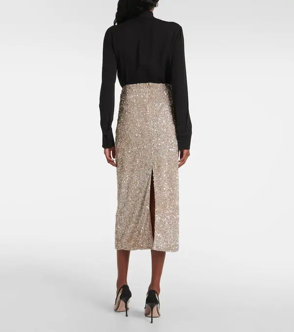 Costarellos Zuri Ruched Sequined Midi Skirt