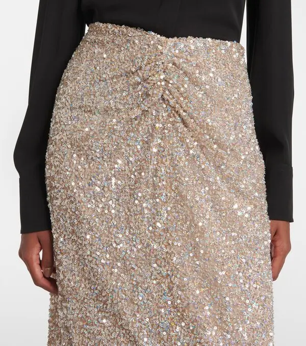 Costarellos Zuri Ruched Sequined Midi Skirt