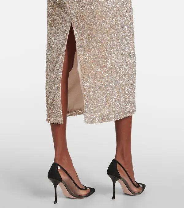 Costarellos Zuri Ruched Sequined Midi Skirt