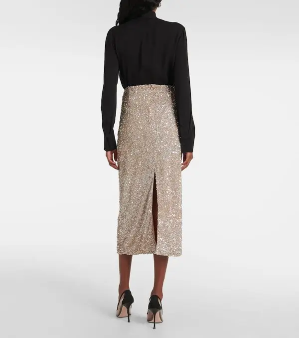 Costarellos Zuri Ruched Sequined Midi Skirt