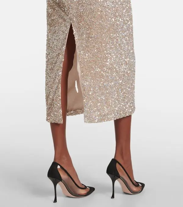 Costarellos Zuri Ruched Sequined Midi Skirt
