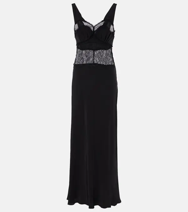 Victoria Beckham Lace-trimmed Silk Midi Dress - Black