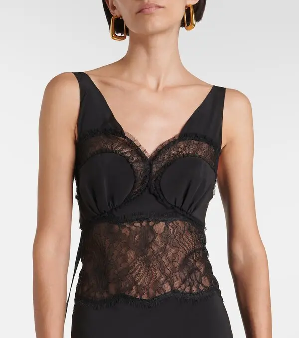 Victoria Beckham Lace-trimmed Silk Midi Dress