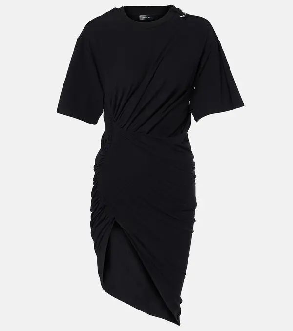 MUGLER Draped Cotton-blend Jersey Minidress - Black
