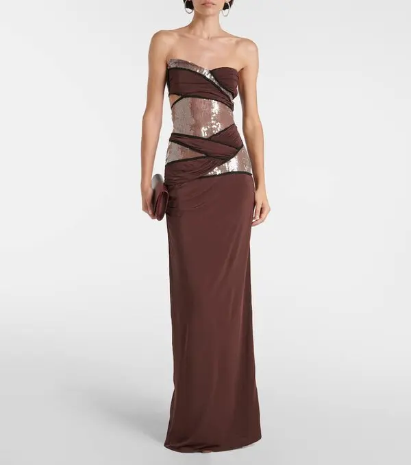 NENSI DOJAKA Sequined Draped Gown