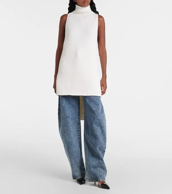 Alaïa Caped Wool Turtleneck Top