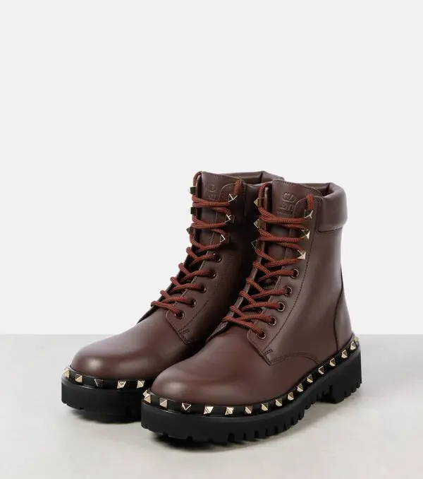 Valentino Garavani Rockstud Leather Combat Boots