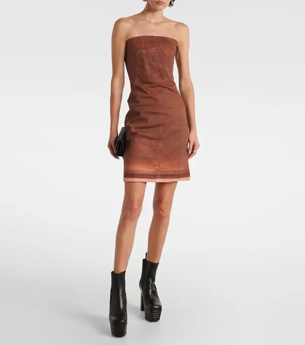 Rick Owens Denim Bustier Dress - Brown