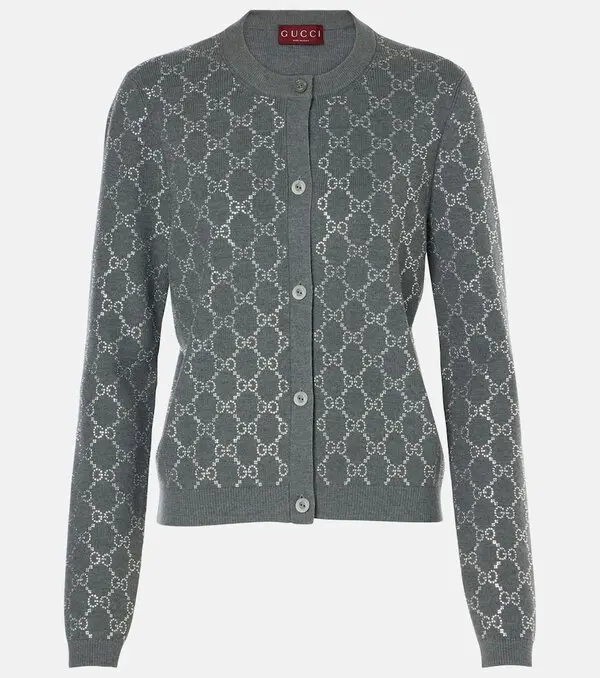 Gucci Gg Embellished Wool Jacquard Cardigan