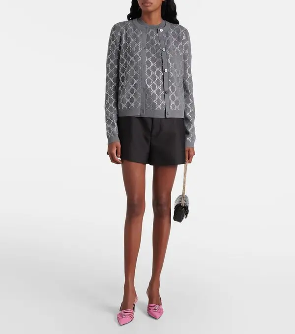 Gucci Gg Embellished Wool Jacquard Cardigan