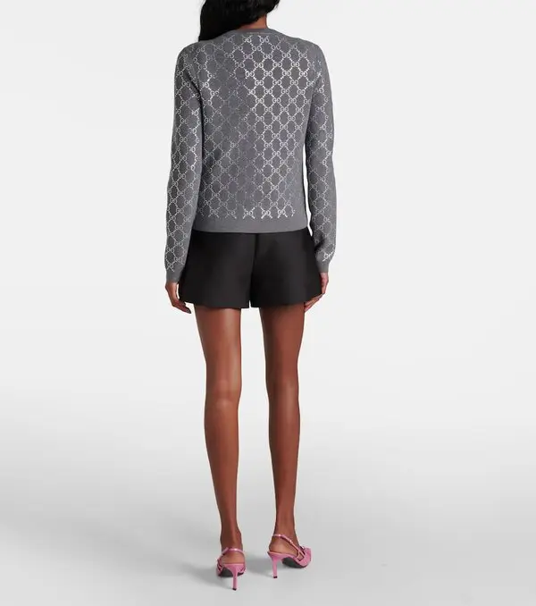 Gucci Gg Embellished Wool Jacquard Cardigan