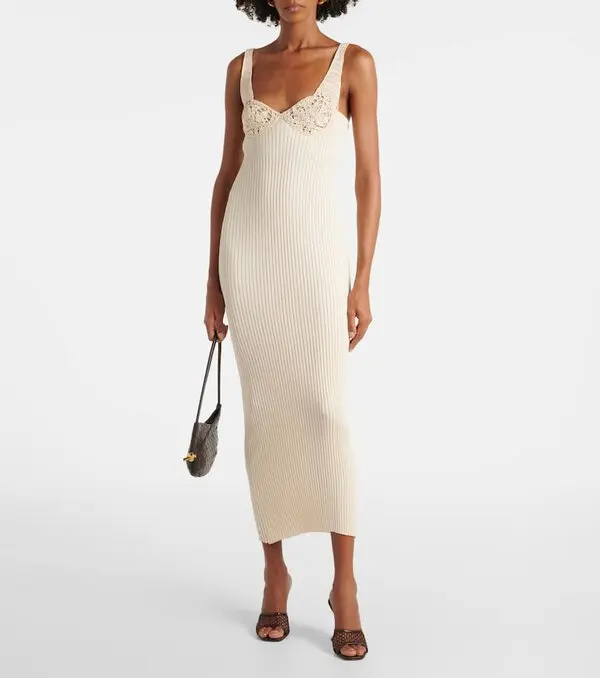 Magda Butrym Ribbed-knit Cotton Midi Dress - Neutrals