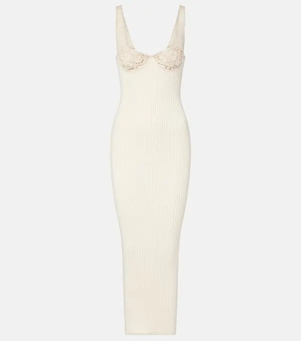 Magda Butrym Ribbed-knit Cotton Midi Dress - Neutrals