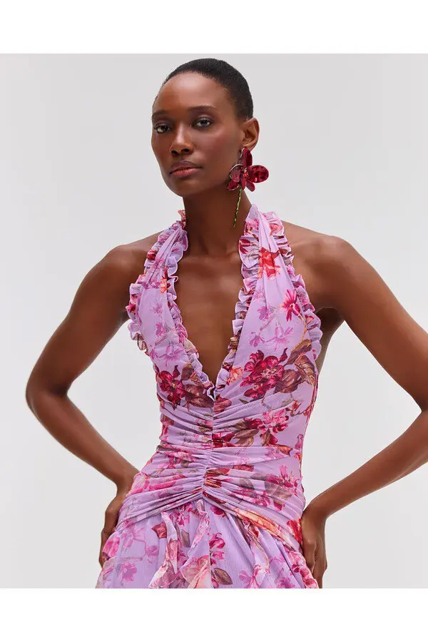 Patbo Floral Haze Stretch Tulle Maxi Dress - Purple | Editorialist