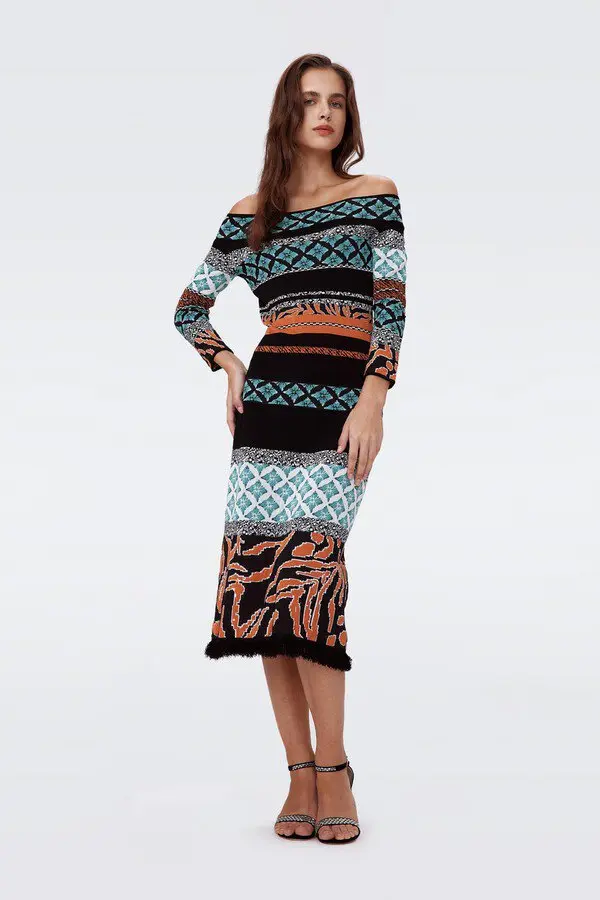 Diane Von Furstenberg Ellanor Knit Jacquard Dress In Stripe 60