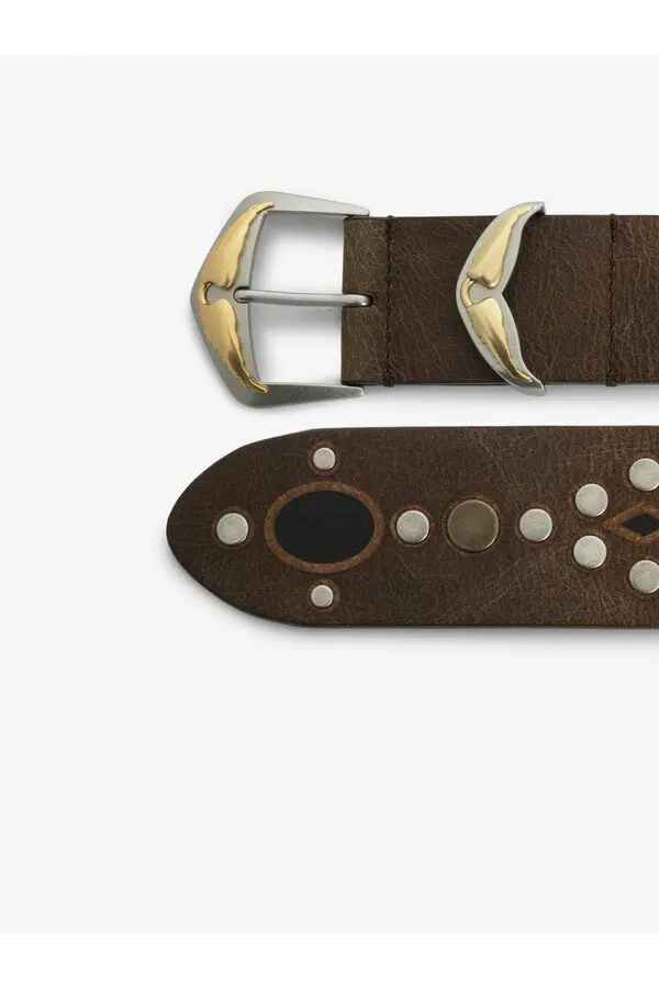 Zadig & Voltaire Gold and Tan Belt Black Leather Belt with Gold Buckle | Zadig&Voltaire main image 2