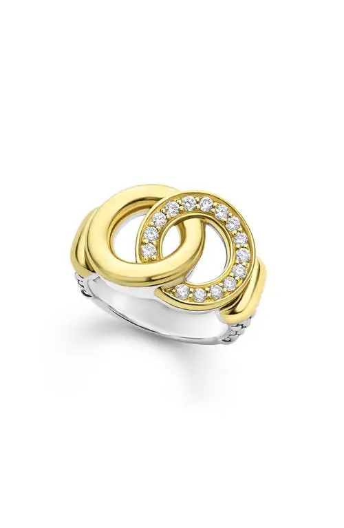Lagos Signature Caviar Pavé Diamond Ring - Two-tone