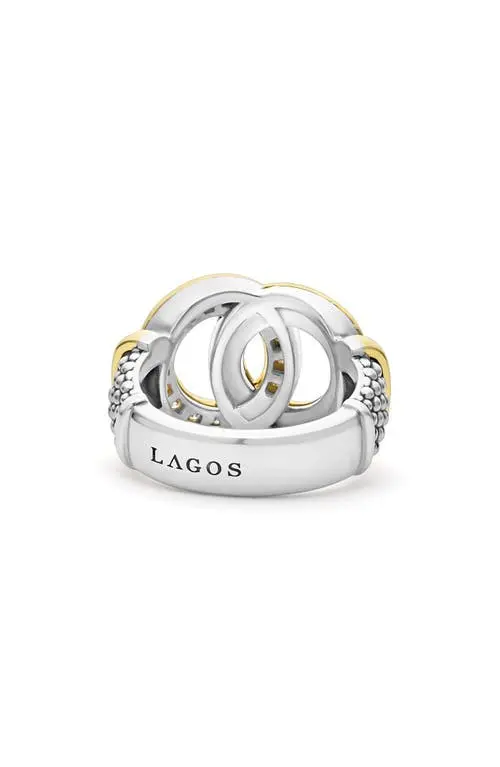 Lagos Signature Caviar Pavé Diamond Ring - Two-tone