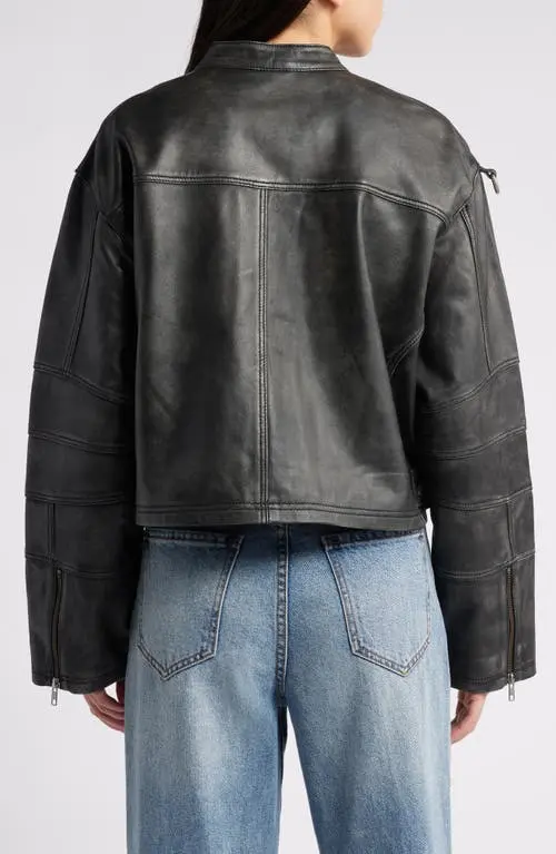 Free People Adrienne Leather Bomber Jacket - Black