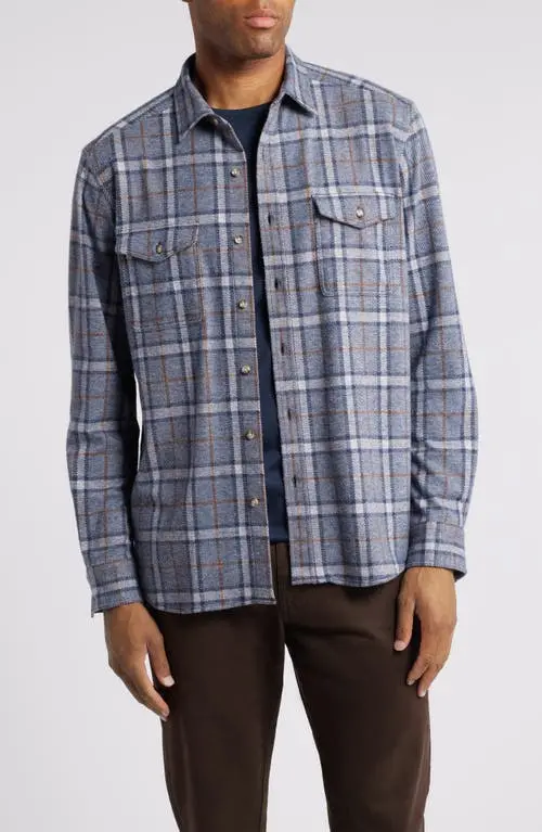 Johnston & Murphy Windowpane Brushed Cotton Blend Button-up Shirt