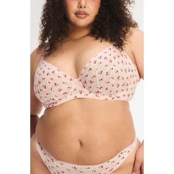 SAVAGE X FENTY Signature Script Lace Underwire Demi Bra - Blush Rush Cherry On Top Print