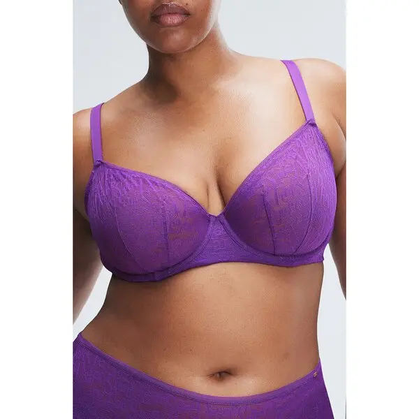 SAVAGE X FENTY Signature Script Lace Underwire Demi Bra - Purple Gem